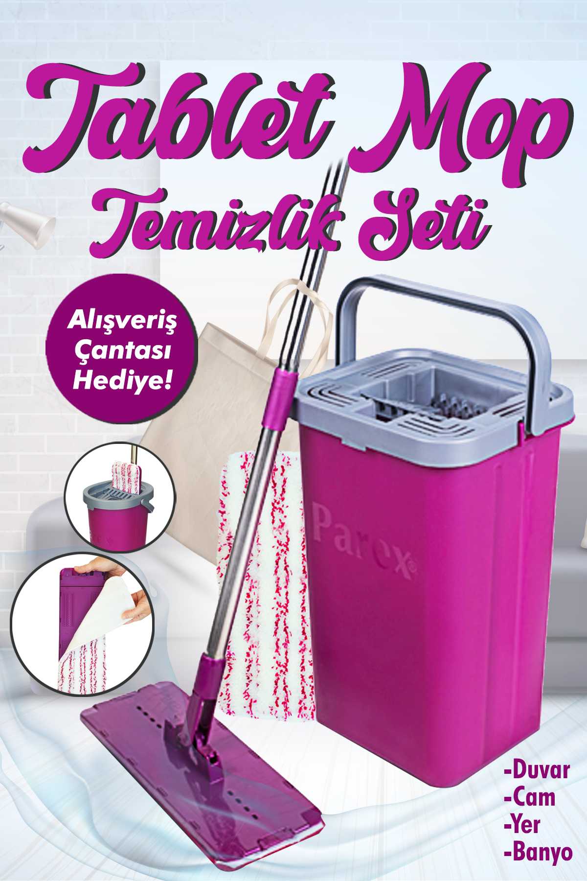 Parex Jetset Ultra Çanta Hediyeli Mikrofiber Bezli Otomatik Tablet Mop ...