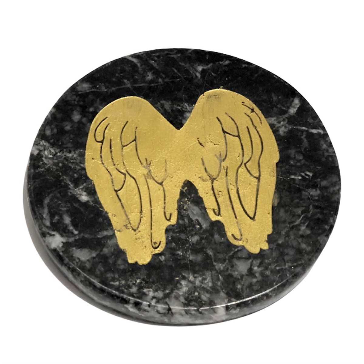 Angel - Melek Kanatlı Siyah Mermer Yuvarlak Bardak Altlığı - shopsa.com.tr