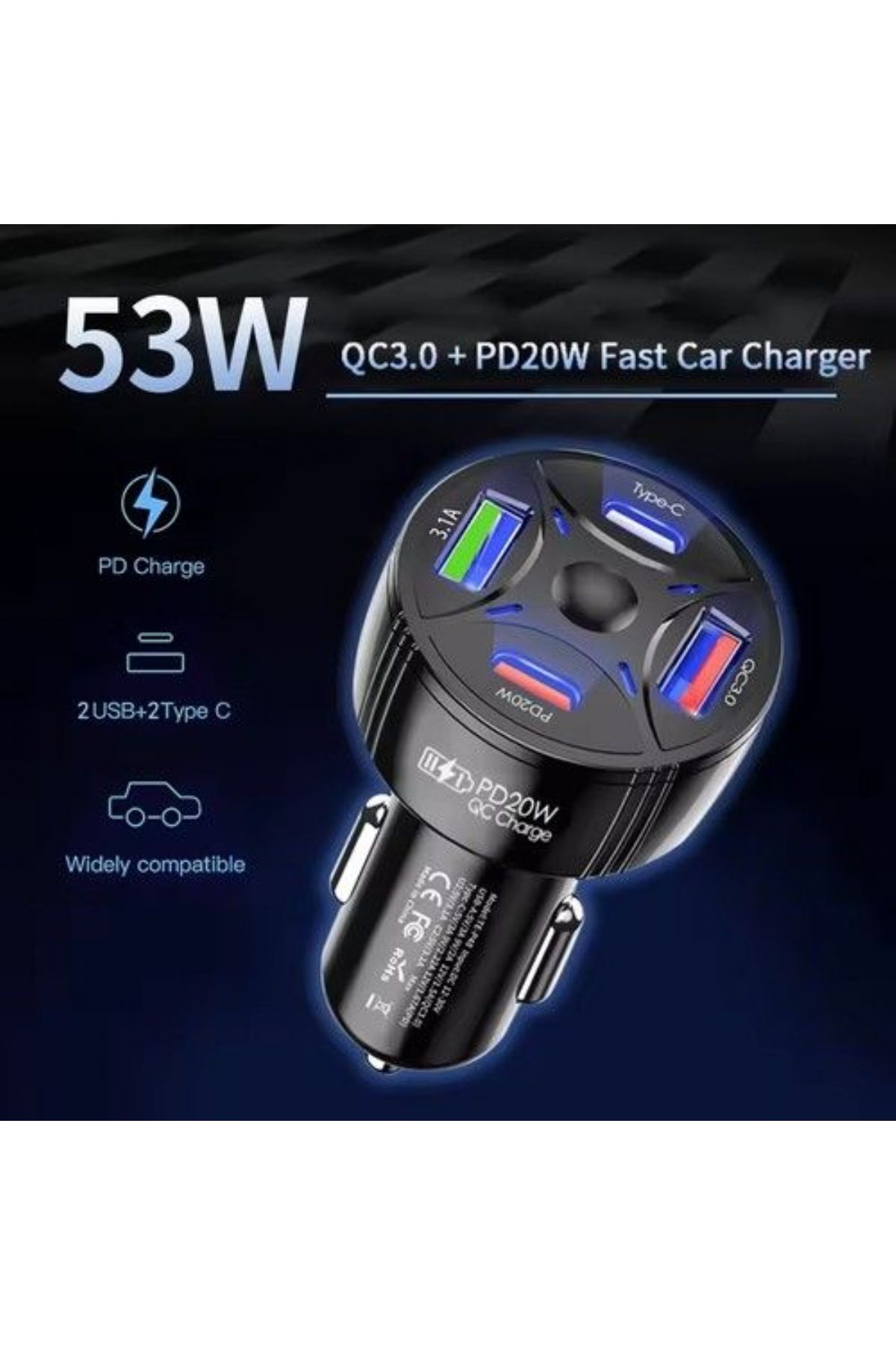 Zuidid P48 4 in 1 PD20W + QC30 Araç İçi Çakmaklık Hızlı Şarj Başlığı ...