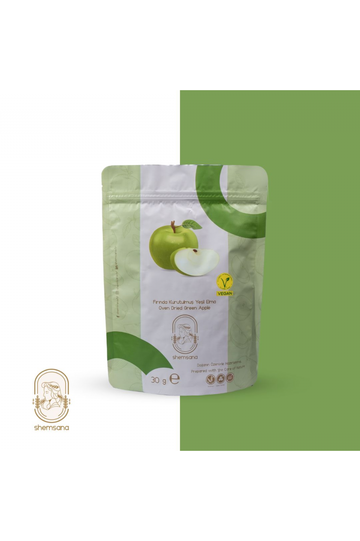 Shemsana Fırında Kurutulmuş Yeşil Elma 30 gr Şekersiz Katkısız Meyve Kurusu - shopsa.com.tr