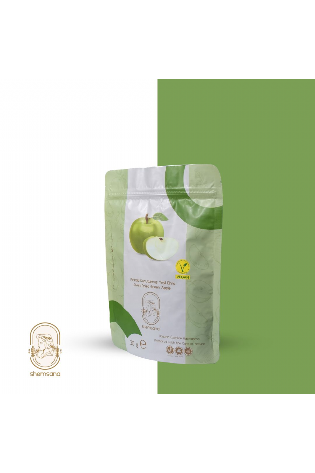 Shemsana Fırında Kurutulmuş Yeşil Elma 30 gr Şekersiz Katkısız Meyve Kurusu - shopsa.com.tr