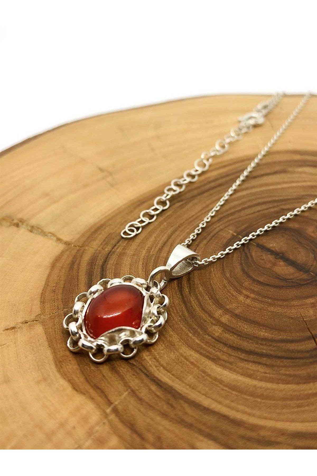 Atölye 925 Bakır Rengi Akik Taşlı Kolye - shopsa.com.tr