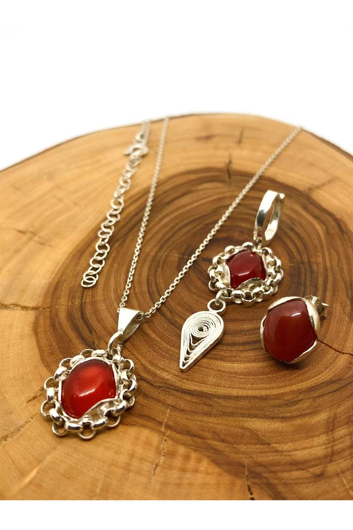 Atölye 925 Bakır Rengi Akik Taşlı Kolye - shopsa.com.tr