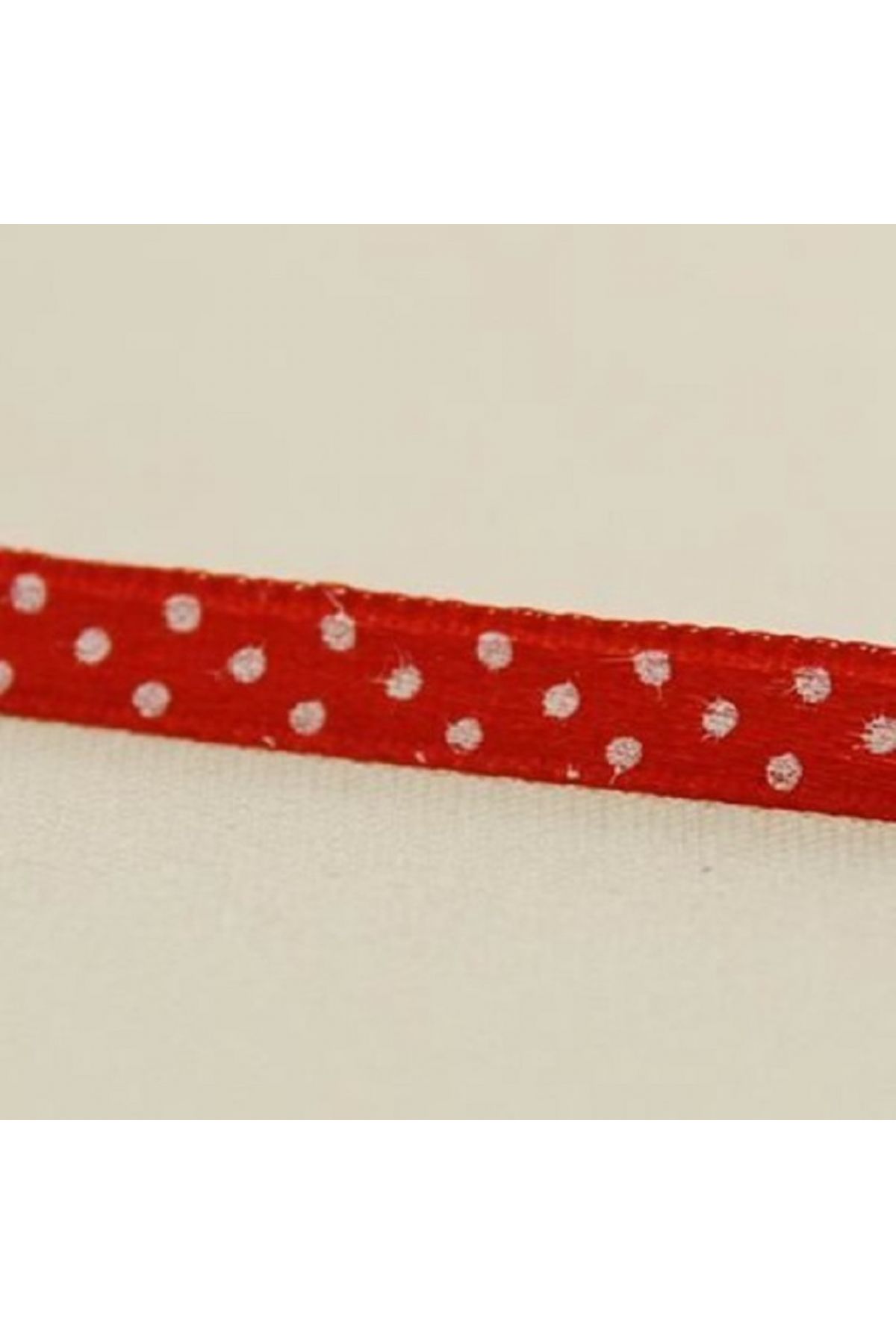 KURDELE KIRMIZI BEYAZ PUANLI 1CM X 10M - shopsa.com.tr